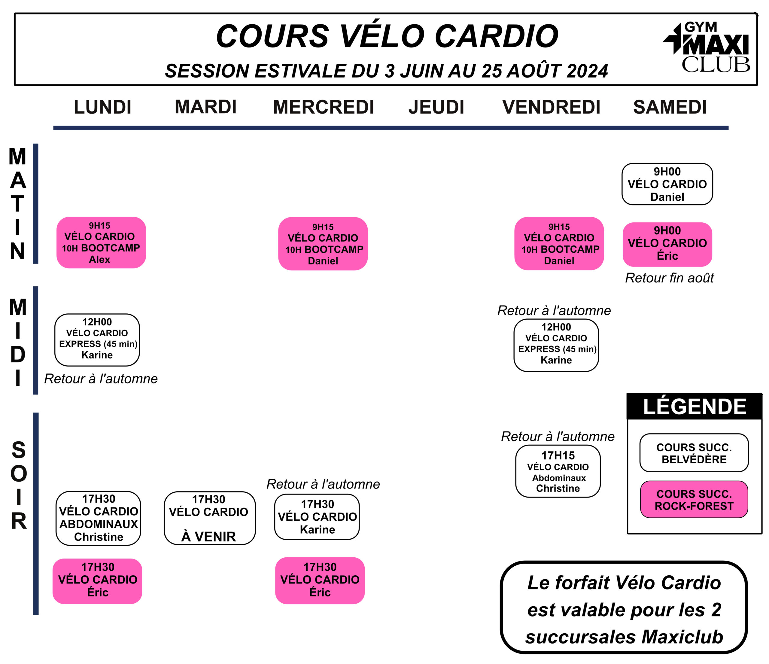 Cours VéloCardio/Spinning - Maxiclub